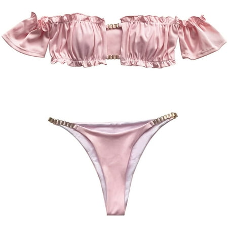 Women's Ruched Smocked Bandeau Bra Tops and Swim Trunks Strapless 2 ...