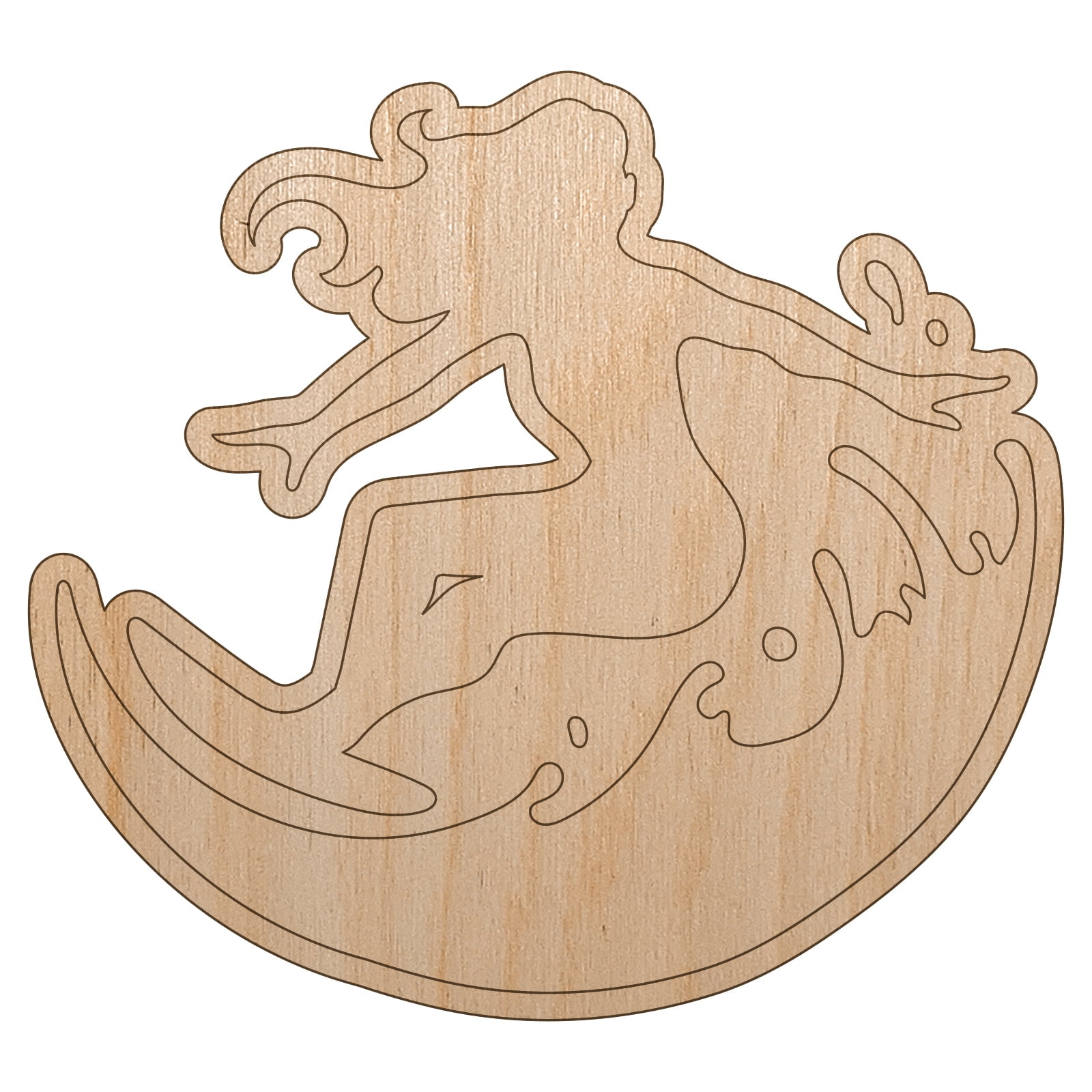Surfing Surfer Girl on Wave Wood Shape Unfinished Piece Cutout Craft ...