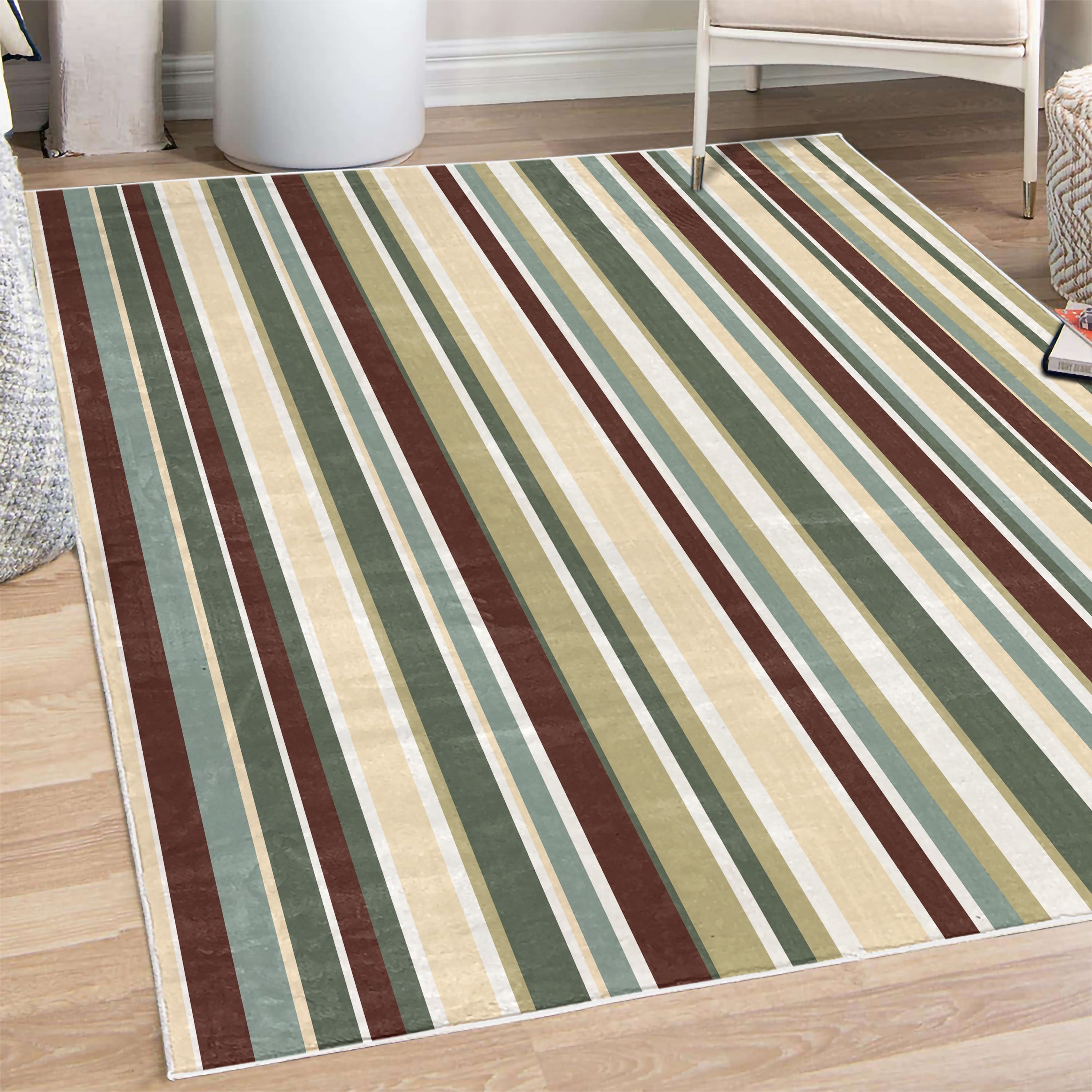 Pastel Decorative Rug, Vertically Striped Pattern Different Color ...