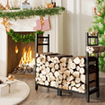 34inch Firewood Rack Indoor with Log Carrier, Outdoor Wood Rack for ...