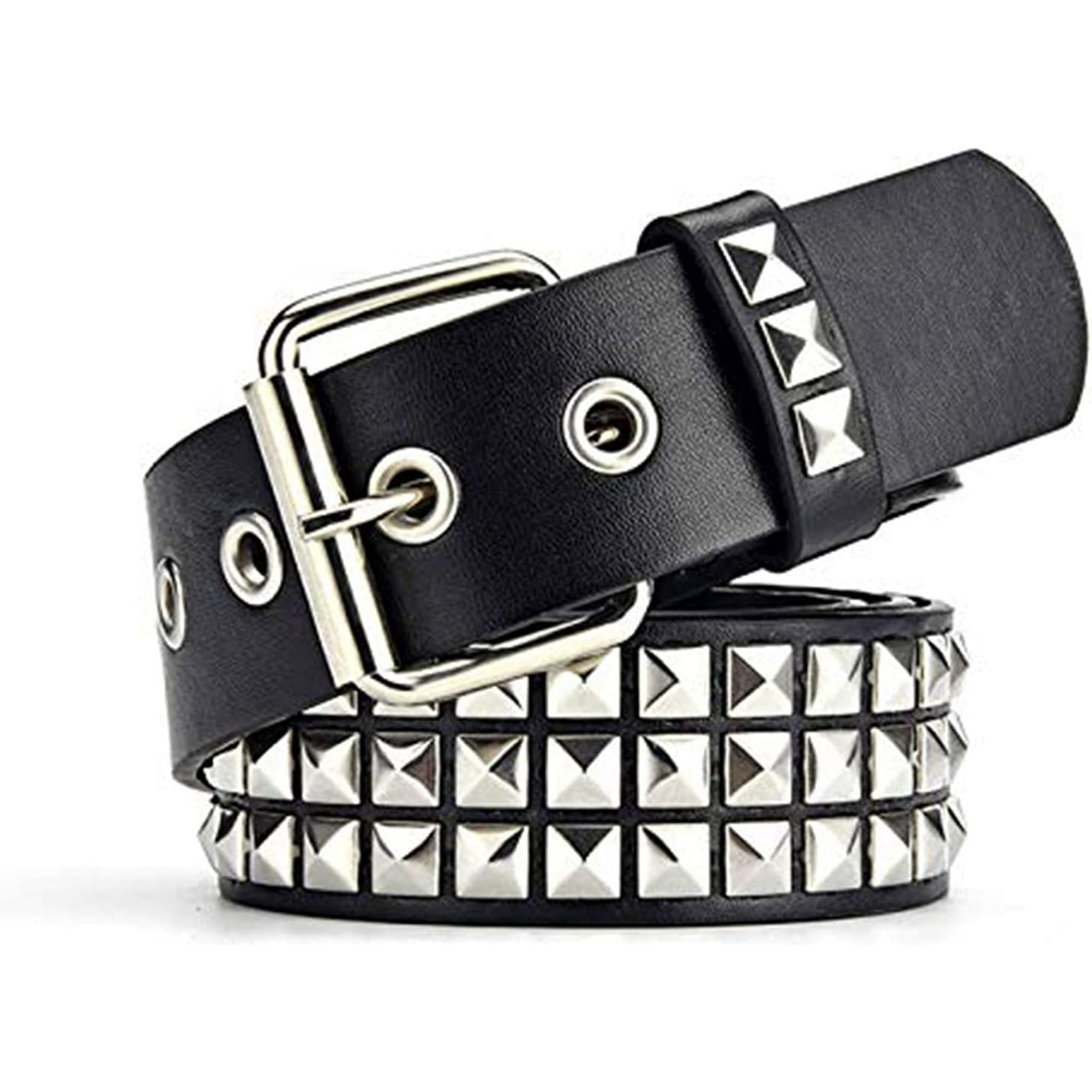 Click here for Zyyug Studded Belt  3 Row Metal Pyramid Silver Squ... prices