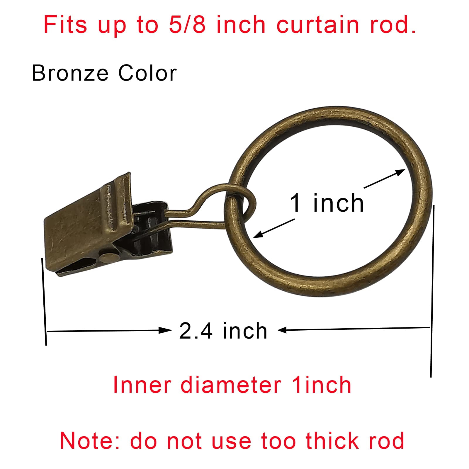 100 Pack Metal Curtain Rings with Clips, Curtain Hangers Clips, Drapery ...