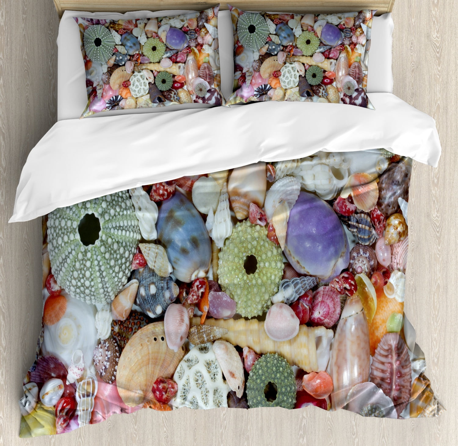 Shell Duvet Cover Set King Size, Closeup Photo of Various Colorful Big ...