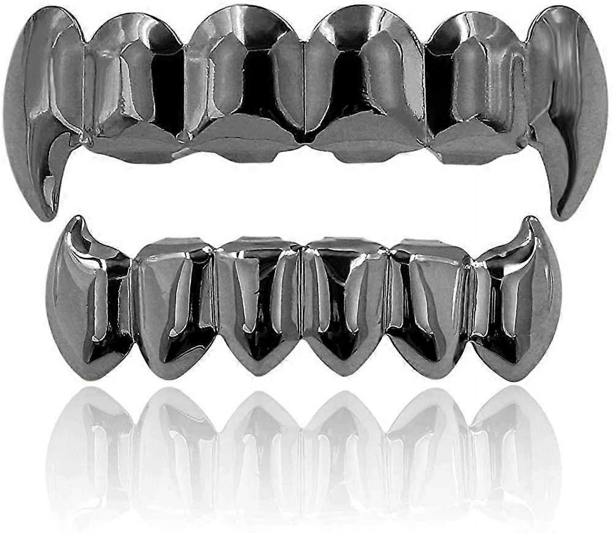18K Gold Silver Plated Hip Hop Vampire Fangs Top Bottom Teeth Grillz ...