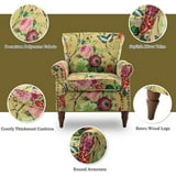 Wooden Upholstered Wingback Armchair, Floral Print Accent Chair with ...
