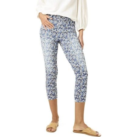 HUE Womens High Rise Denim Capri Legging, Blue Floral, Medium | Walmart ...
