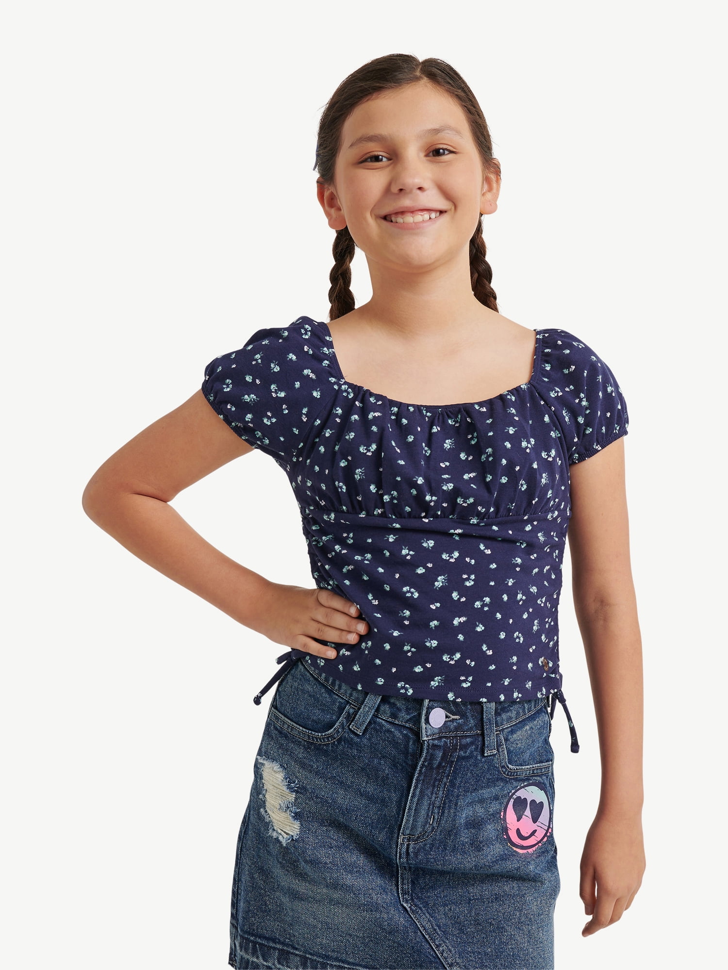 Justice Girls Puff Short Sleeve Cinched Top, Sizes XS-XLP - Walmart.com