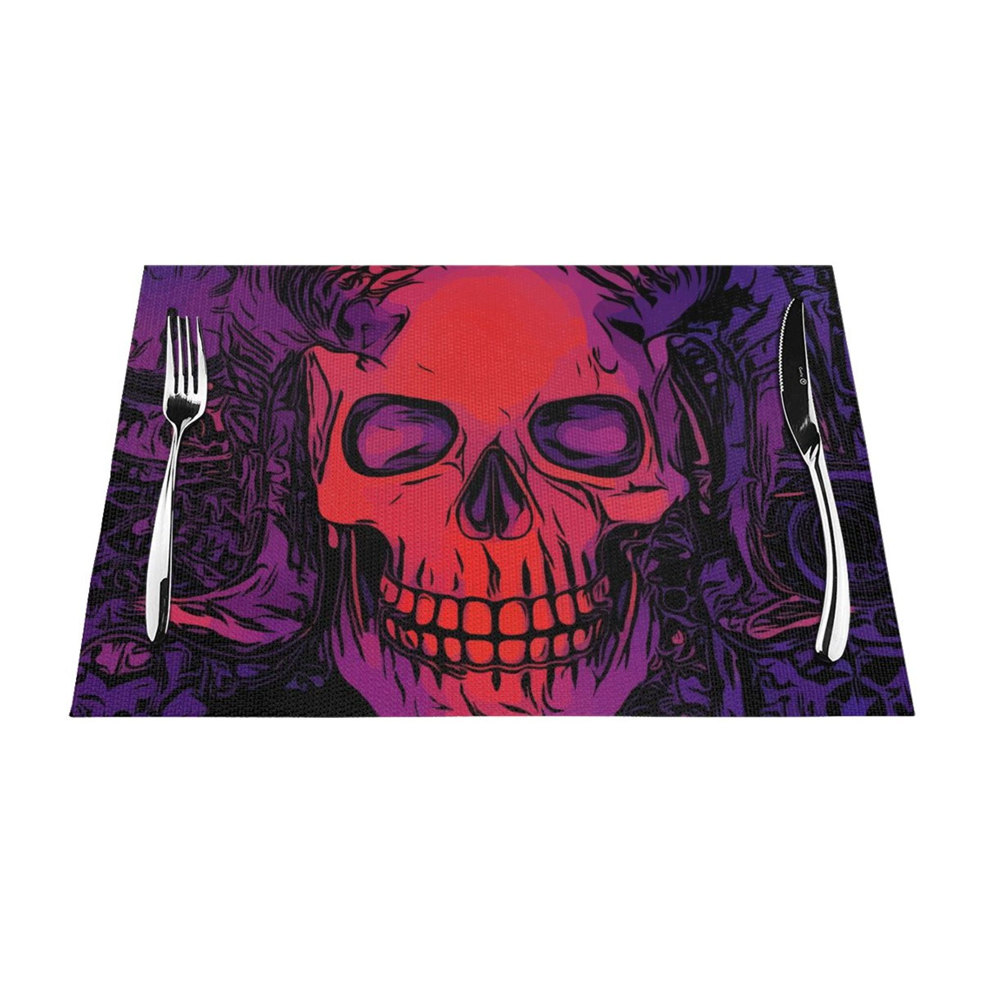 XMXY Woven Placemats Set of 4 PCS, Skull Purple Death Goth Table Mats ...