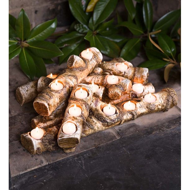 Plow & Hearth Large Resin Faux Log Fireplace Candle Holder - Walmart.com