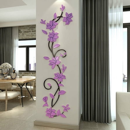 (black branches + red on the right)Rose vine 3D acrylic crystal wall ...