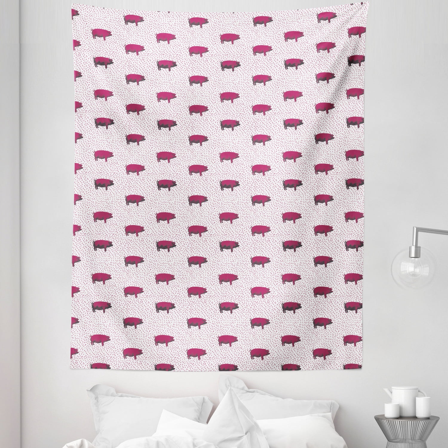 Animal Tapestry, Modern Pop Art Style Domestic Swine Pig Sketch and ...