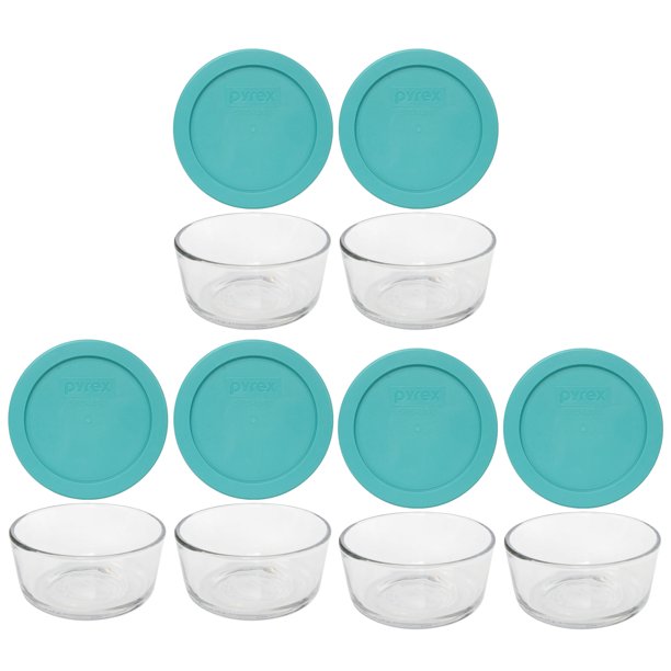 Pyrex (6) 7200 2-Cup Glass Food Storage Bowls and (6) 7200-PC Turquoise ...