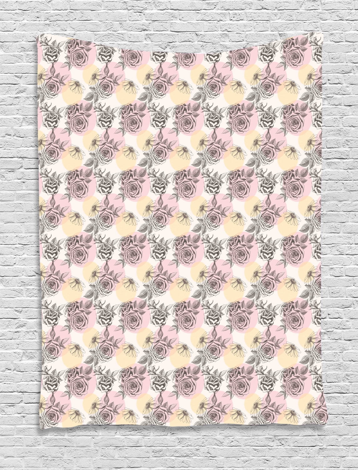 Vintage Rose Tapestry, Hand Drawn Rosebuds Floral Bouquet Pastel ...