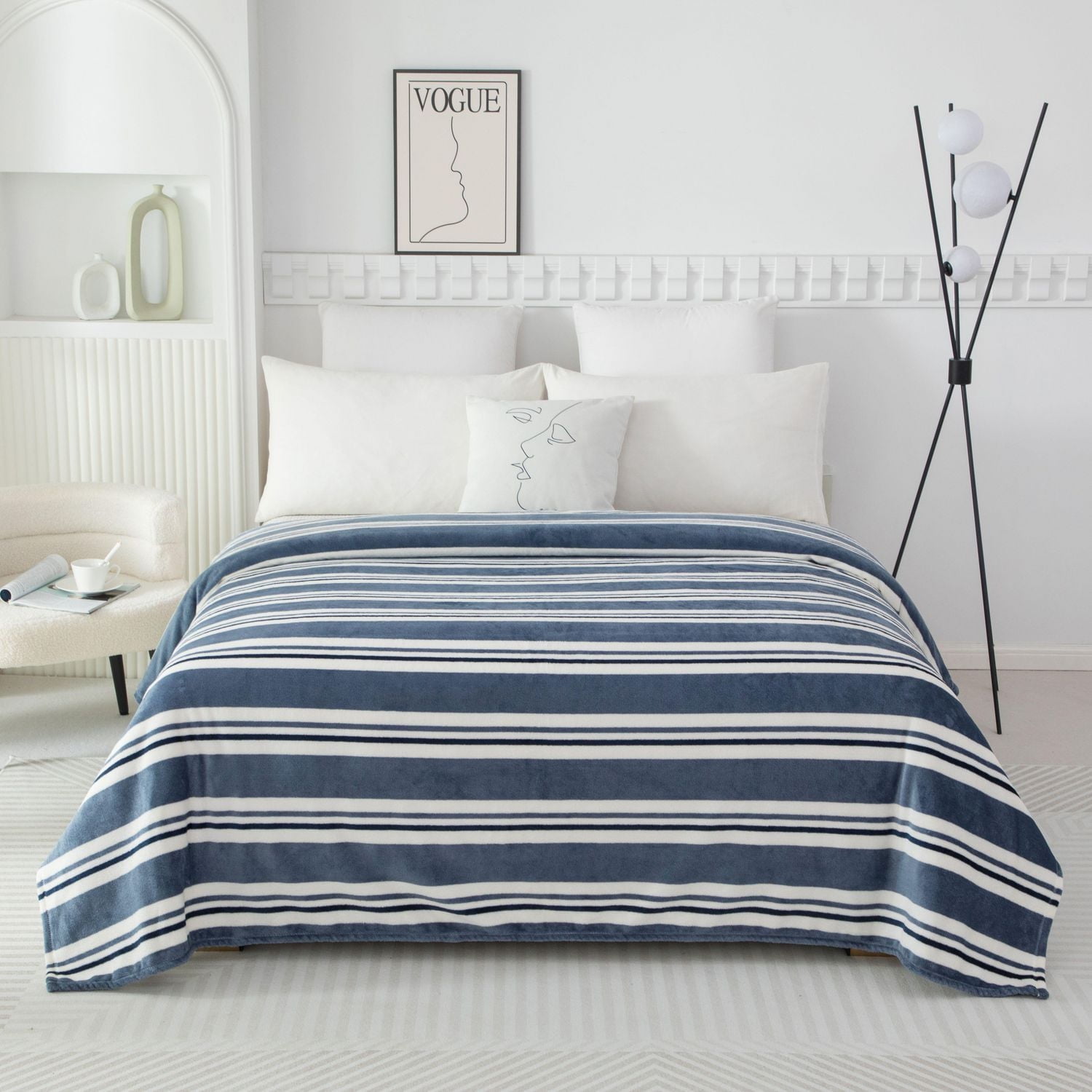 Click here for Mainstays Plush Blanket Blue Stripe Dq Double/Quee... prices