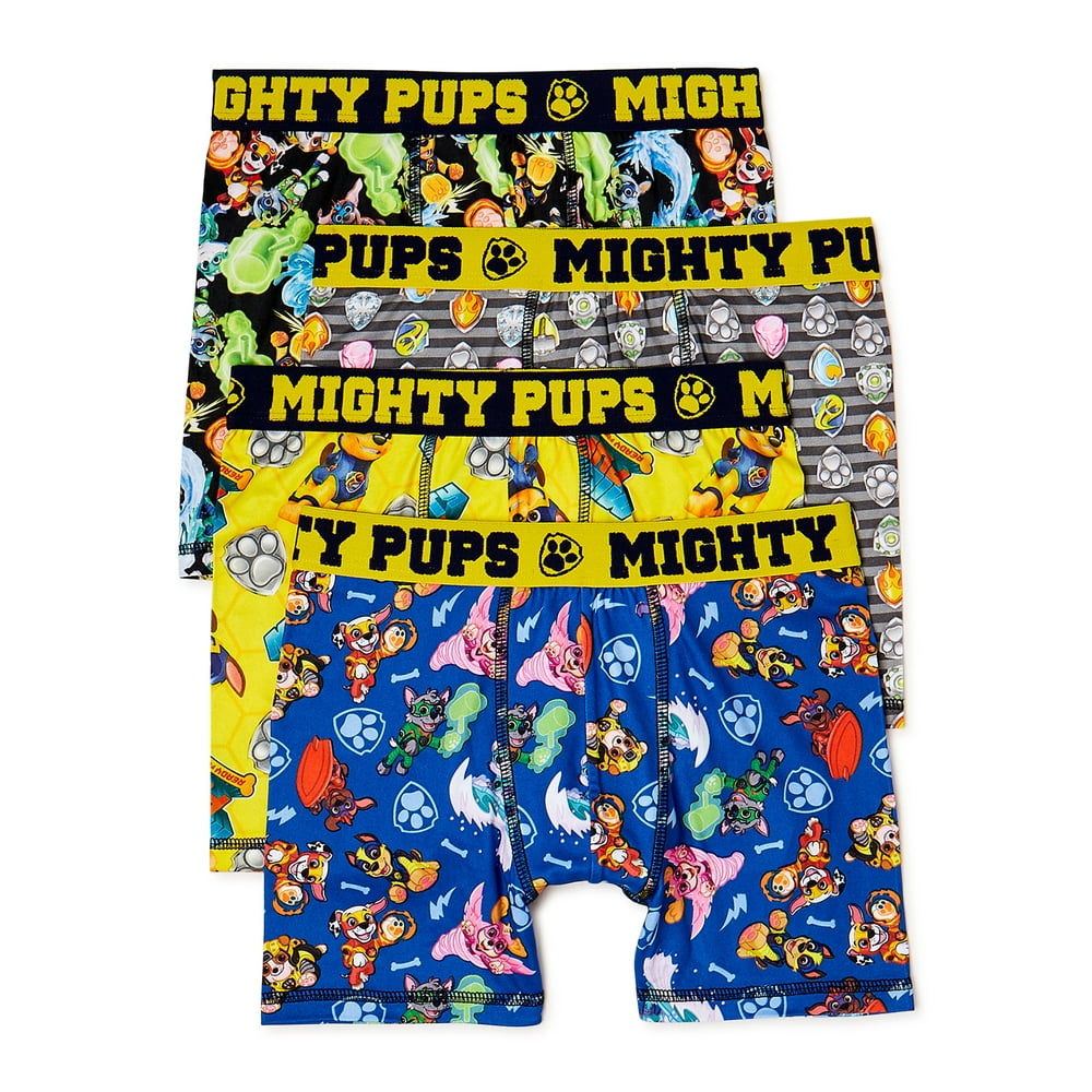 PAW Patrol - Boy's Paw Patrol Mighty Pups 4pk Boxer Brief, Size 4-10 ...