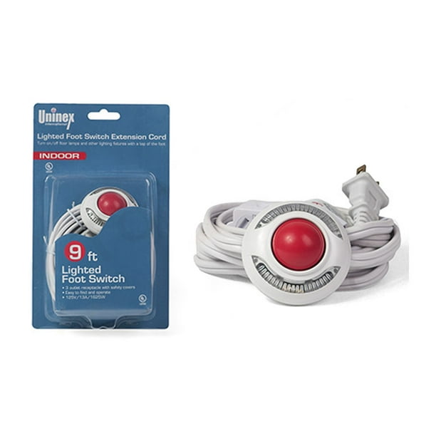 ON/OFF Foot Switch Extension Cord Plug 9ft 2-Prong 3 Outlet Lighted ...
