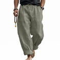 BRANROY Mens Loose Fit Linen Pants - Drawstring Elastic Waist Casual ...