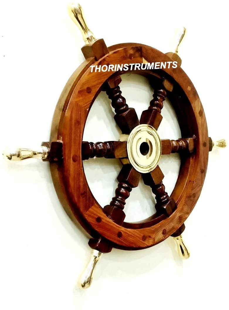 Brass Handle Nautical Ship Wheel Classic Design Boat's Wheel (18 inches ...