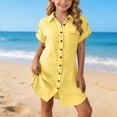 Big Girls Back To School Dress 3-13Y Lapel Collar Short Sleeve Button ...