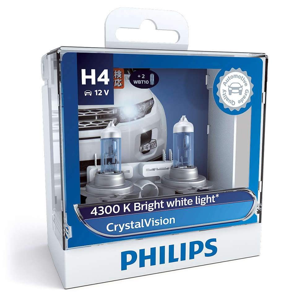 Philips H4 12V 60/55W P43t-38 Crystal Vision 4300K Bright White Light ...