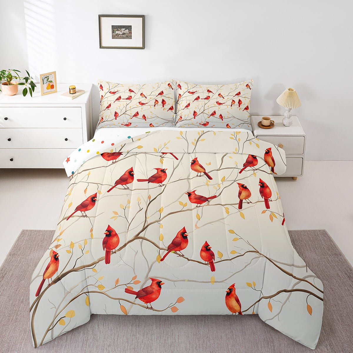 Erosebridal Cardinal Bird Bedding Queen Comforter Set, Tree Branches ...