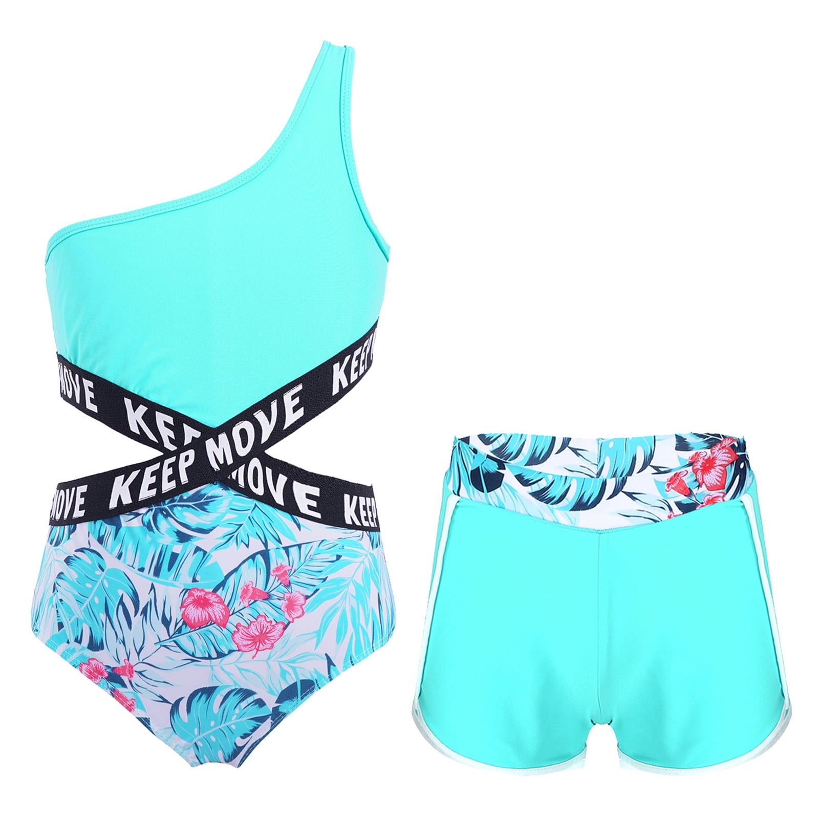 YONGHS Kids Girls 2 Piece Sport Rash Guard Swimwear One Shoulder ...