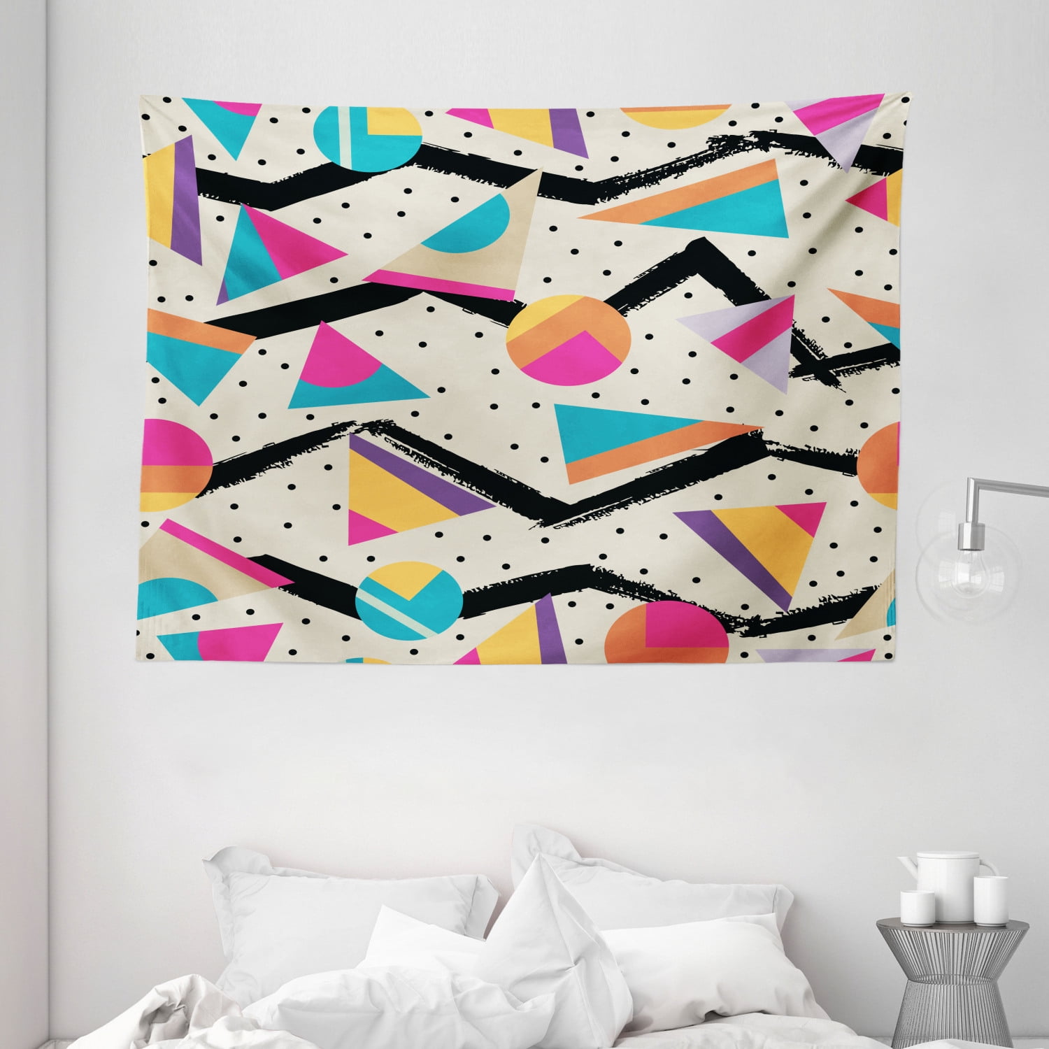Indie Tapestry, Eighties Memphis Fashion Style Geometric Abstract ...