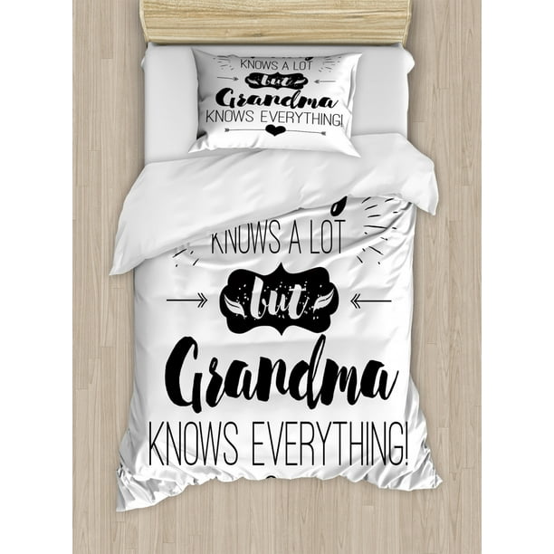 Grandma Twin Size Duvet Cover Set, Arrows and Heart Motifs with ...