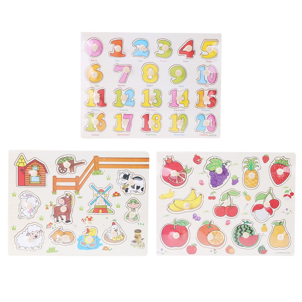 VBESTLIFE Number/Animal/Fruit Wooden Cognitive Knob Puzzle Kids ...