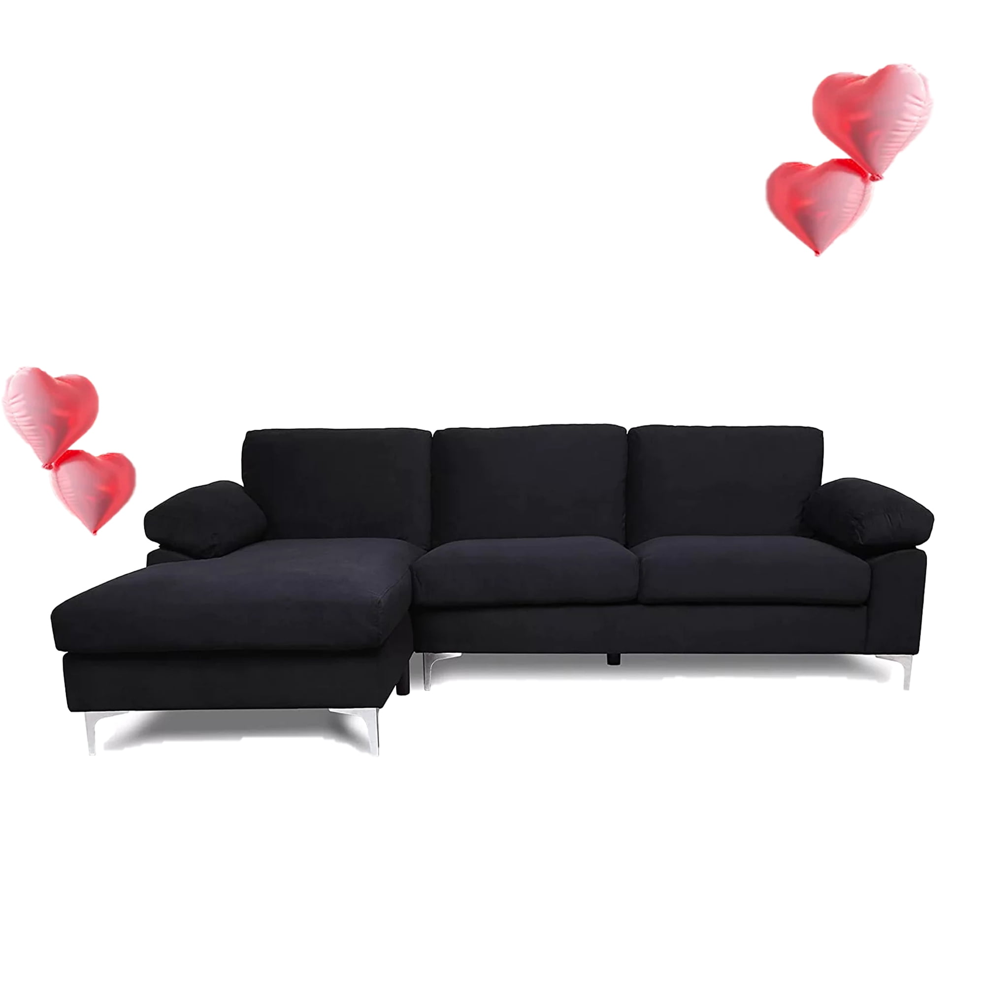 Home Modern Large Velvet Fabric Sectional Sofa L-Shape Couch Black ...