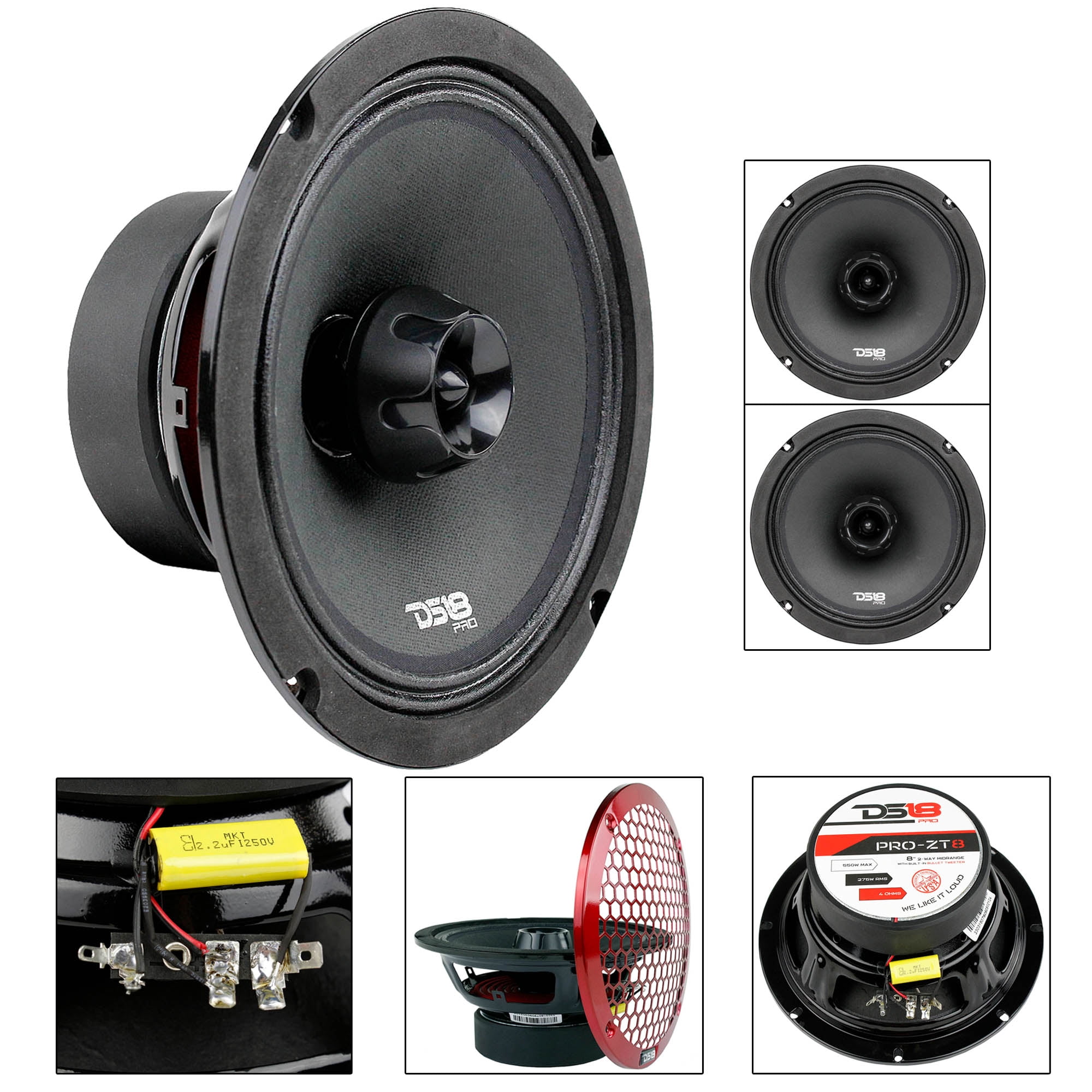 2 Pack 8" Midrange Speaker Built In Tweeter 550 Watts Max 4 ohm DS18 ...