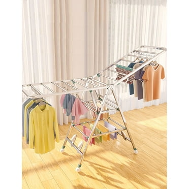 Upgraded Full 201 Stainless Steel Clothes Drying Rack with Wheels, No Assembly Required, 79 ...