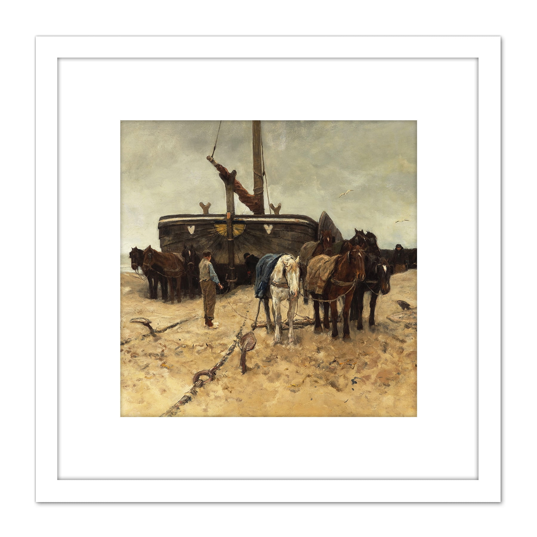 Anton Mauve Fishing Boat On The Beach 8X8 Inch Square Wooden Framed ...