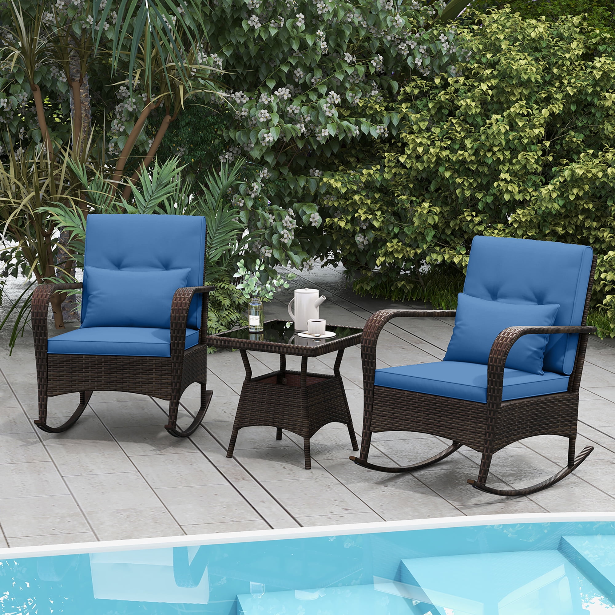 Click here for Gymax 3 Piece Outdoor Rocking Set Rattan Rocker Ch... prices