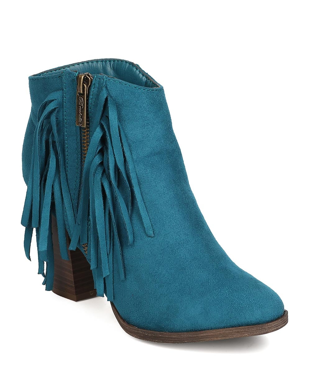 New Women Breckelles Heather-41 Faux Suede Falling Fringe Chunky Heel ...