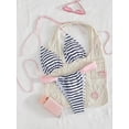 Black And White Stripes Triangle Tie-Front Bikini Set With Pink Straps ...