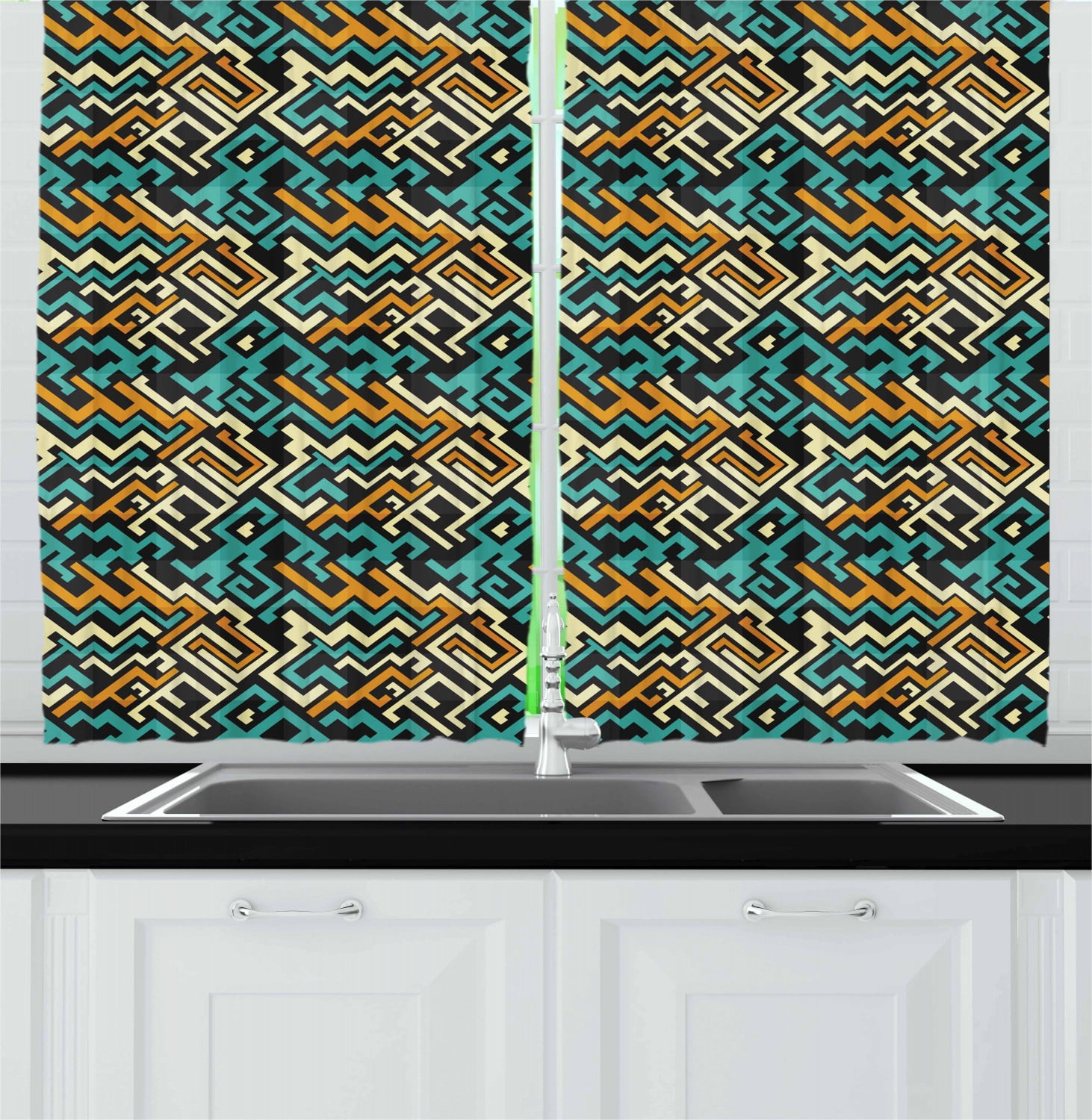 Geometric Curtains 2 Panels Set, Abstract Modern Future Inspiration ...