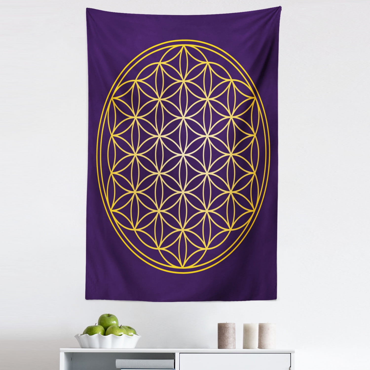 Geometric Tapestry, Geometric Curved Rounds Shape Overlapping Circles ...
