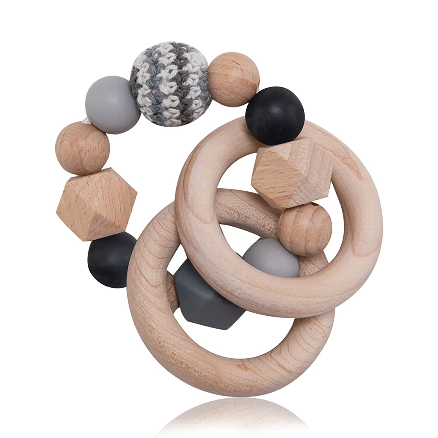 ISHANTECH Baby Teething Toys, Baby Teething Ring Wooden Silicone ...