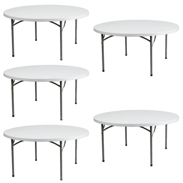 10 Pack - 60'' Round Plastic Folding Table, Heavy Duty, Banquet Table ...