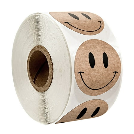 1 inch 500 pcs Per Roll Kraft Smiley Face Sticker Easy Carried ...