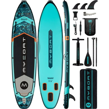 MYBOAT 11'6"×34"×6" Extra Wide Inflatable Paddle Board, Stand Up Paddle Board for Fishing, Sup ...