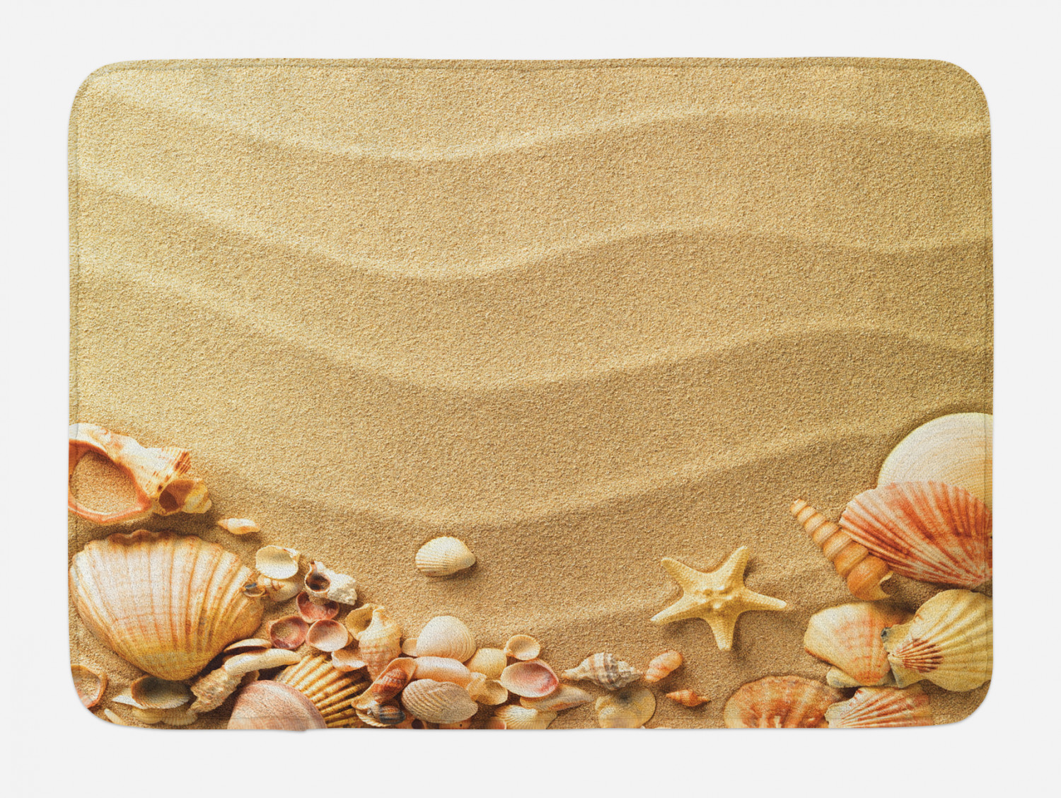 Shell Bath Mat, Various Seashells on Sand Coastal Theme Fragile Objects ...