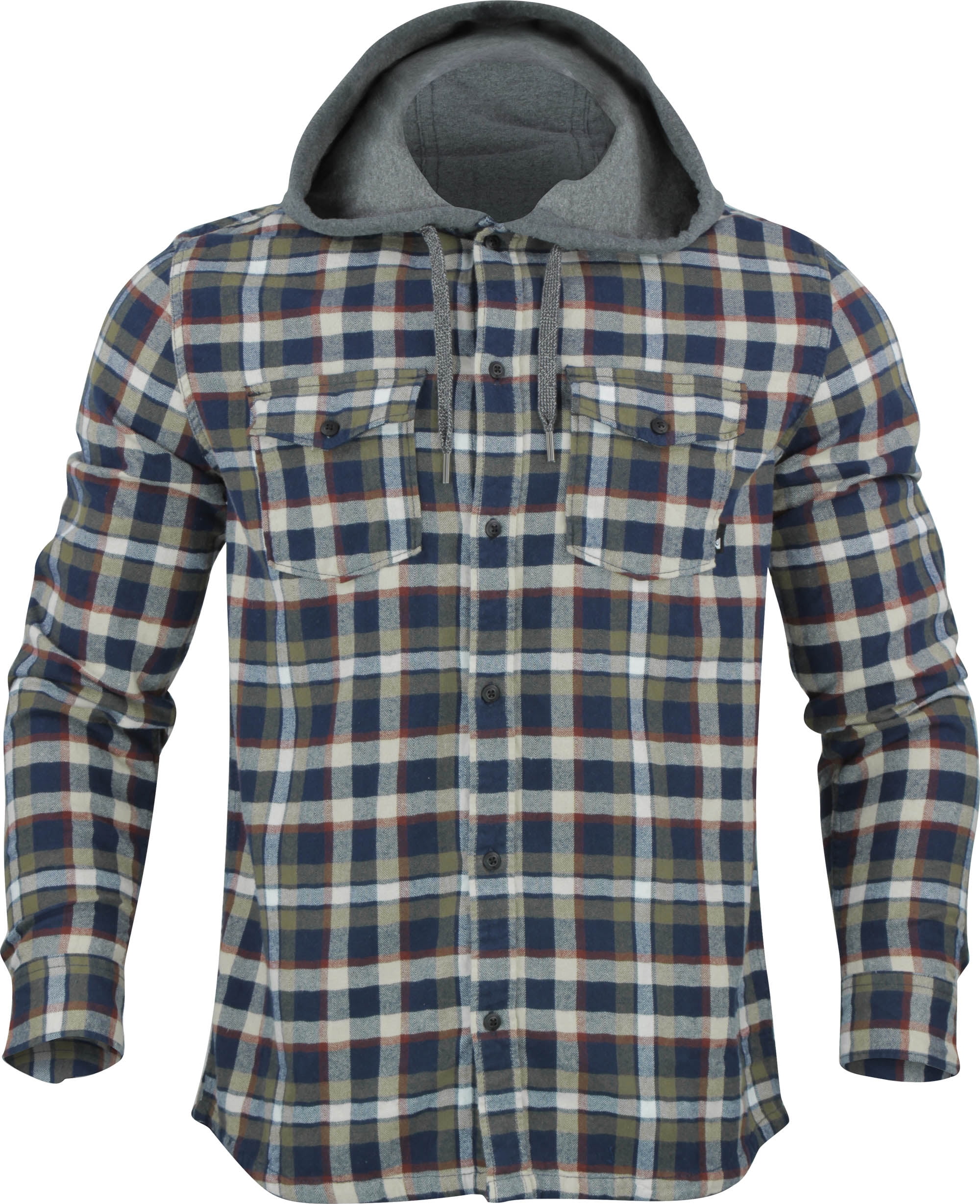 Quiksilver Mens Snap Up Long Sleeve Hooded Flannel Shirt - Sky Captain ...