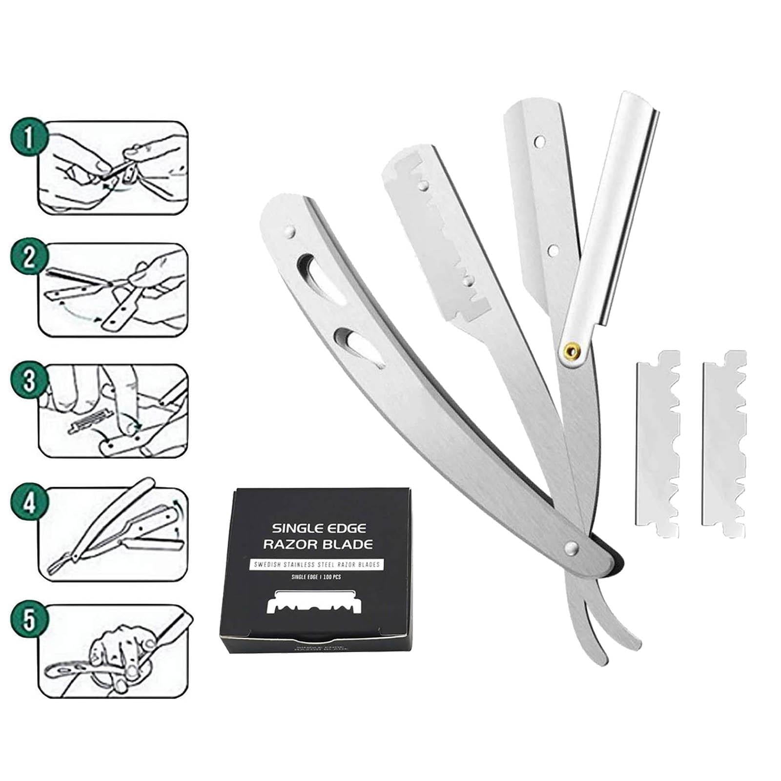 Navaja de afeitar shamjiam Inoxidable con Borde de Barbero Plata ...