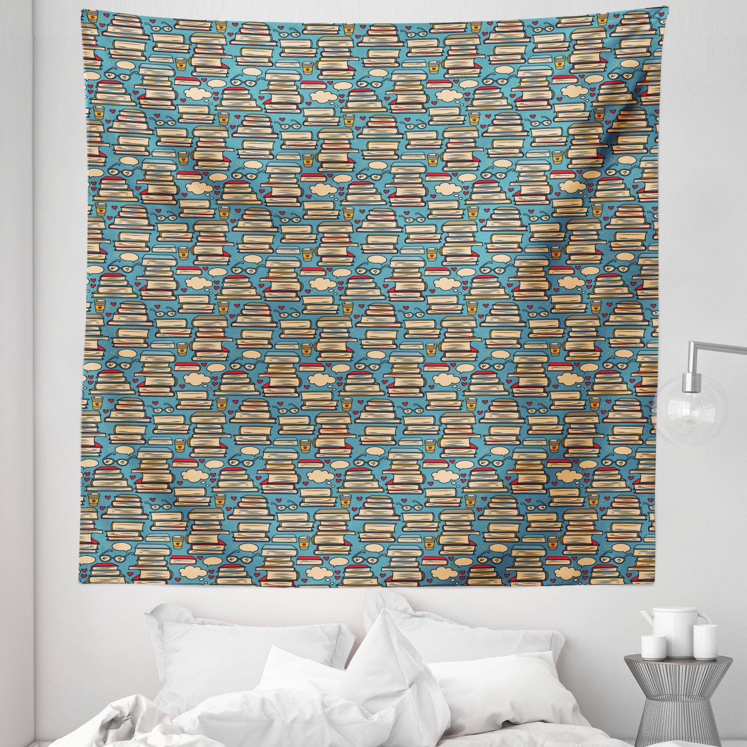 Geek Tapestry, Repeating Pattern with Stack of Books Combined with ...