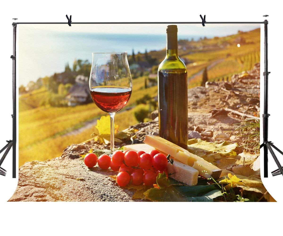 ABPHOTO Polyester 7x5ft Grape Wine Backdrop Sunshine Grape Wine Goblet ...
