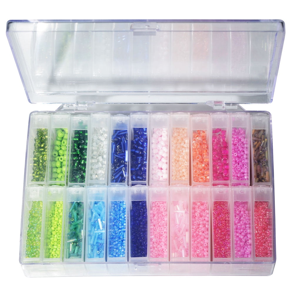 Basic Elements, Glass Seed Bead Assortment and Storage Container, Size ...