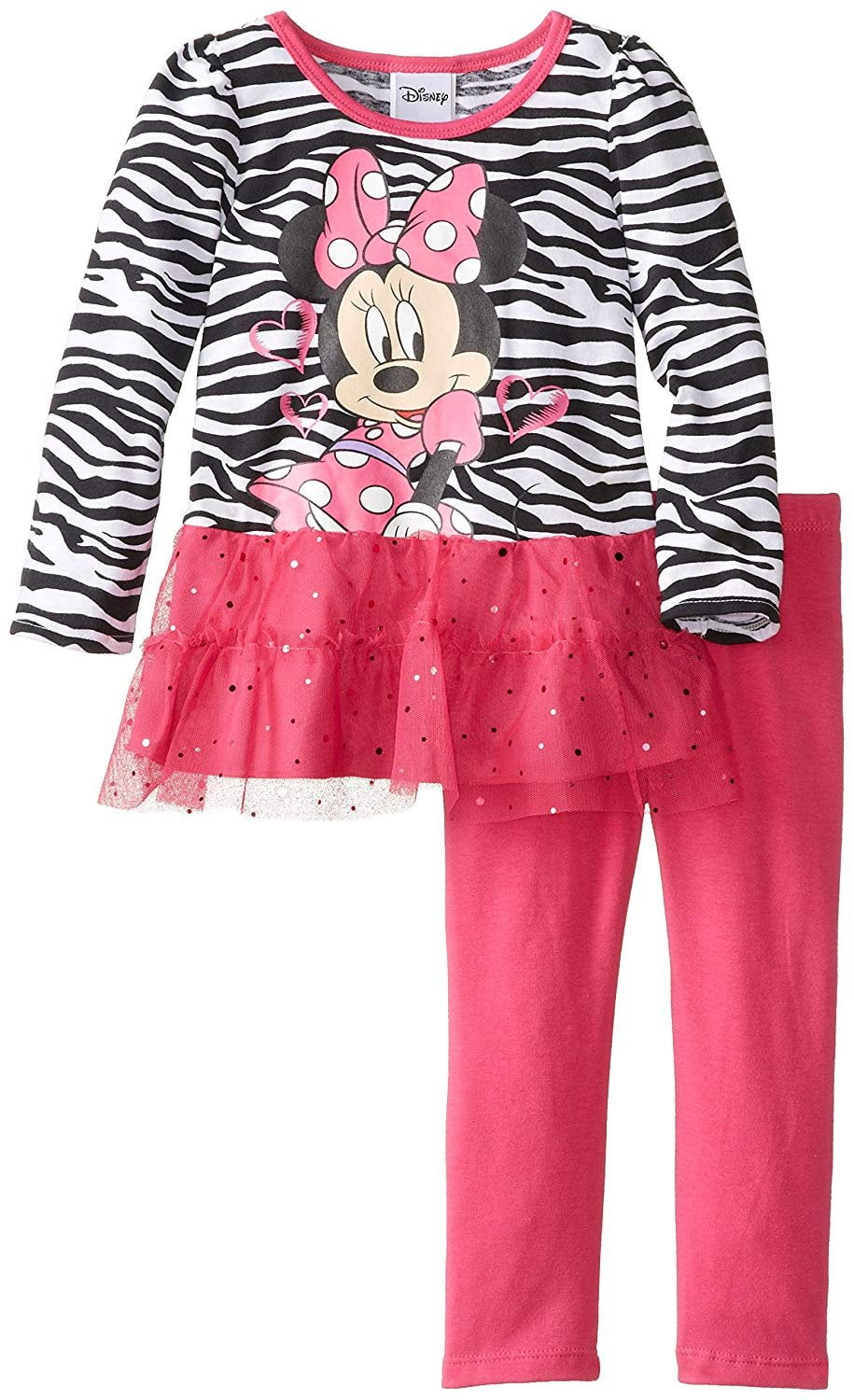 Disney Little Girls' Minnie Mouse 2 Piece Zebra Print Long Sleeve ...