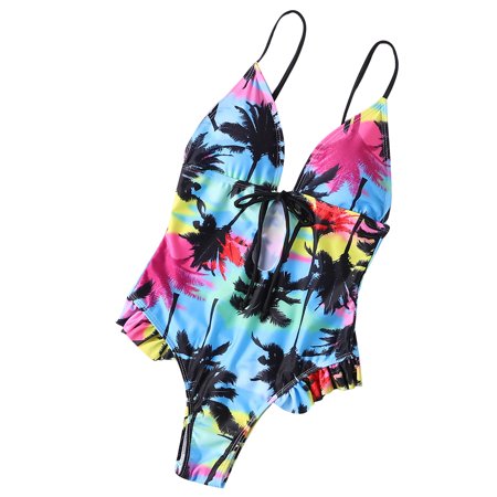 Kojooin Women Swimwear One Piece Sexy Ruffled Style Bikini Printing ...